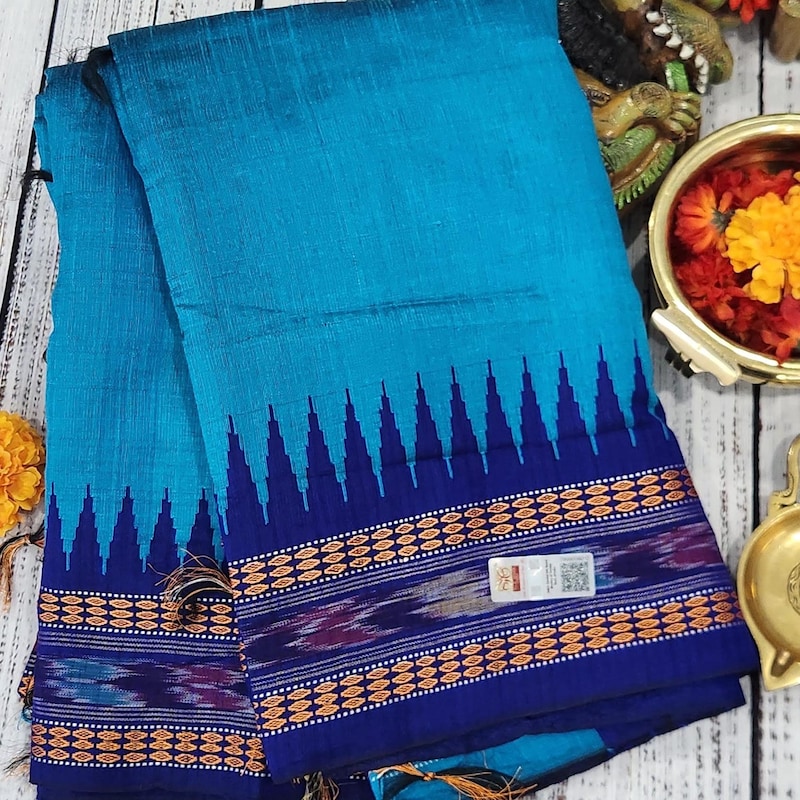 Raw Silk Saree Blue - Etsy