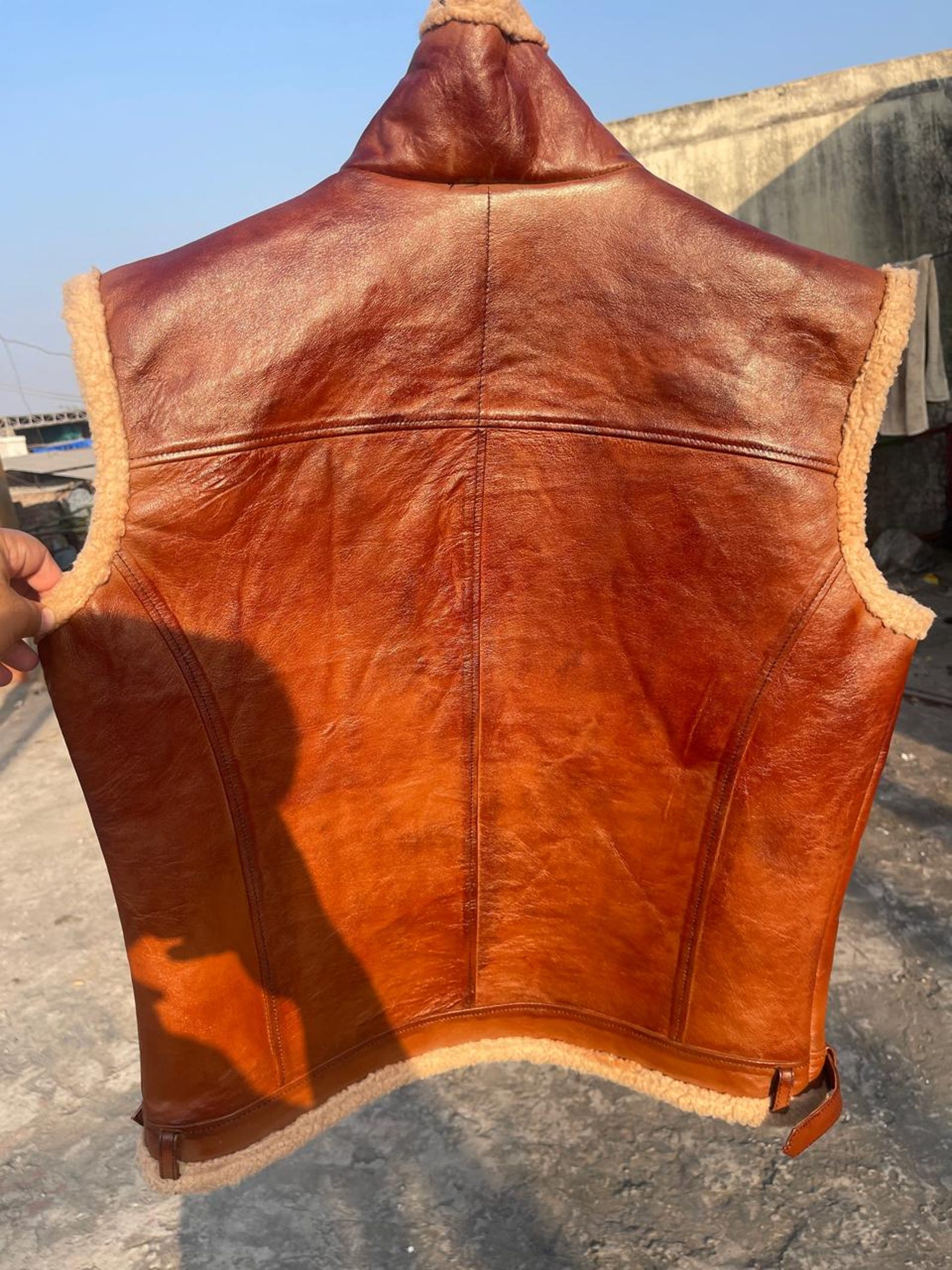 Handmade Cowhide Shearling Vest | Men's Brown Leather Aviator Gilet - Etsy