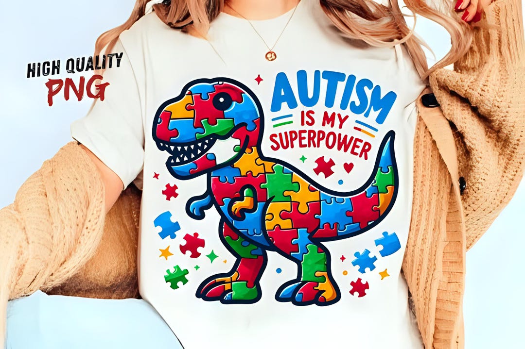 Autism Dinosaur T-rex PNG, Autism Awareness Sublimation, Puzzle Piece T ...