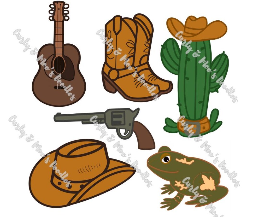 Western Clip Art Doodle Bundle | Cowboy, Cactus, Toads, Boots, PNG ...