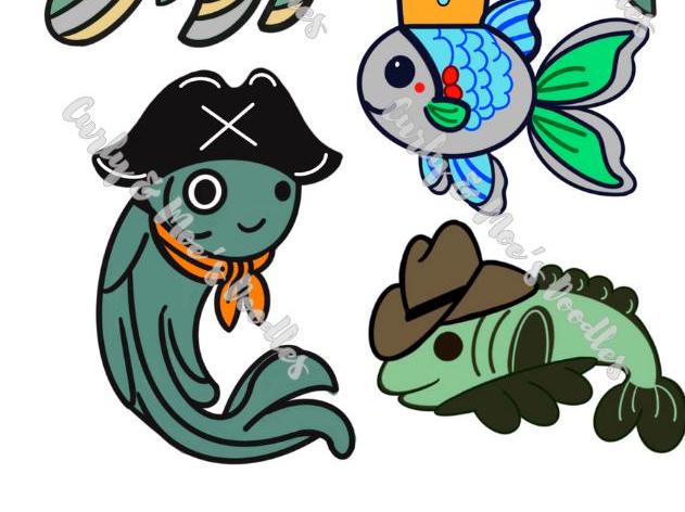 Fish in Hats Clip Art Doodle Pack | Cute Fish & Hat, PNG, Printable ...