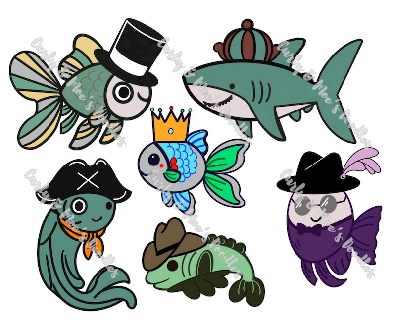 Fish in Hats Clip Art Doodle Pack | Cute Fish & Hat, PNG, Printable ...