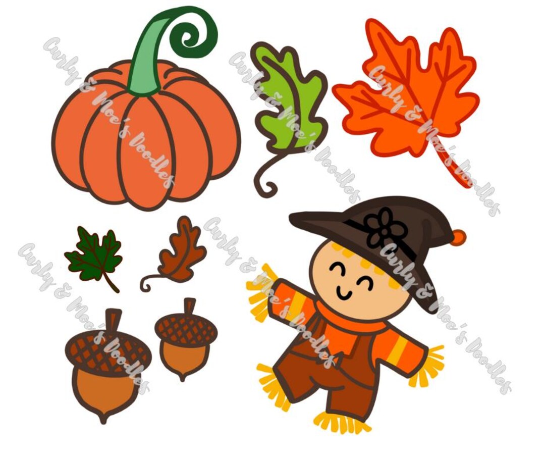 Fall Clip Art Doodle Pack Autumn Leaves, Pumpkins, Acorns, PNG ...