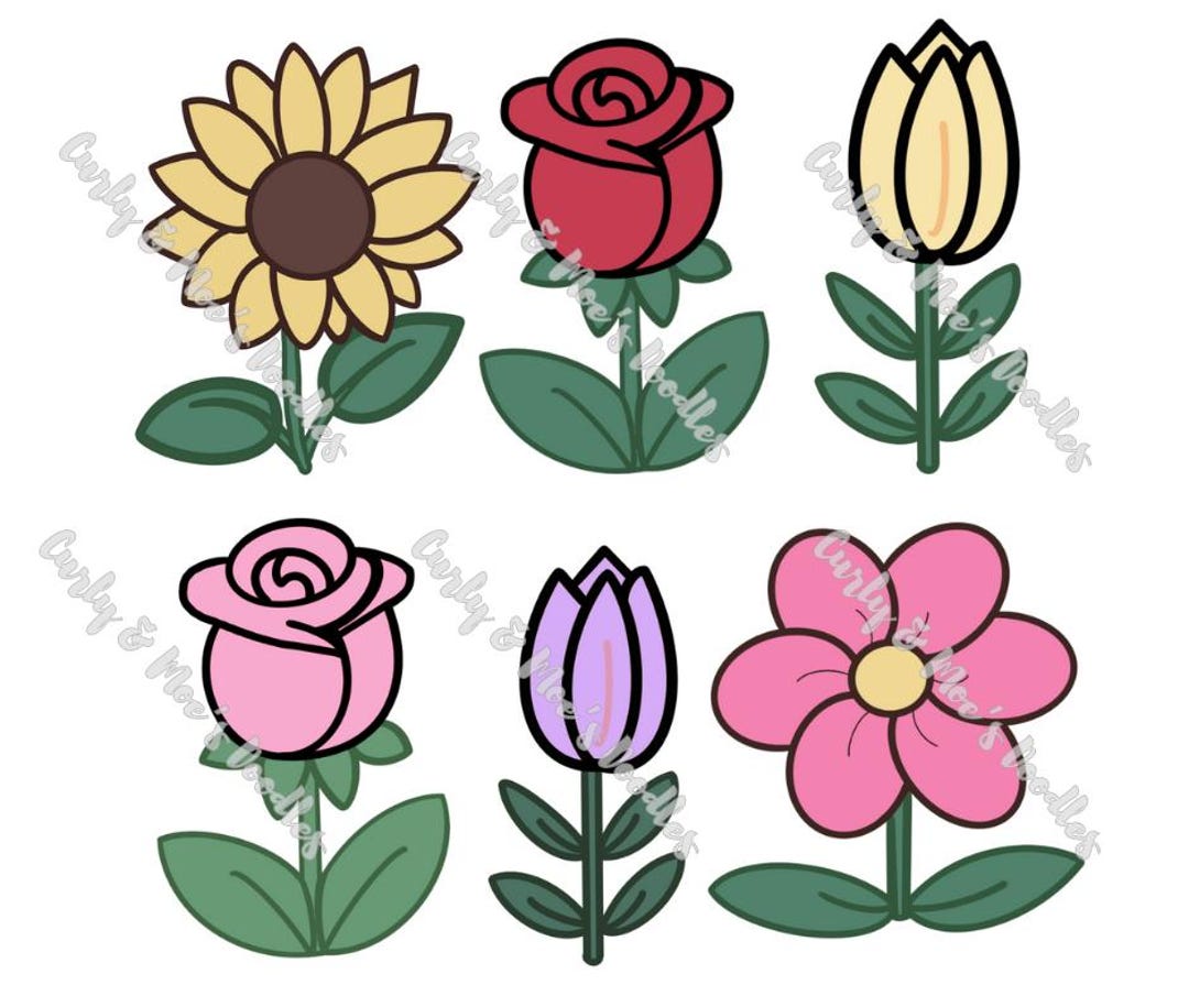 Flower Clip Art Pack Hand-drawn Floral SVG, PNG, Printable Digital ...