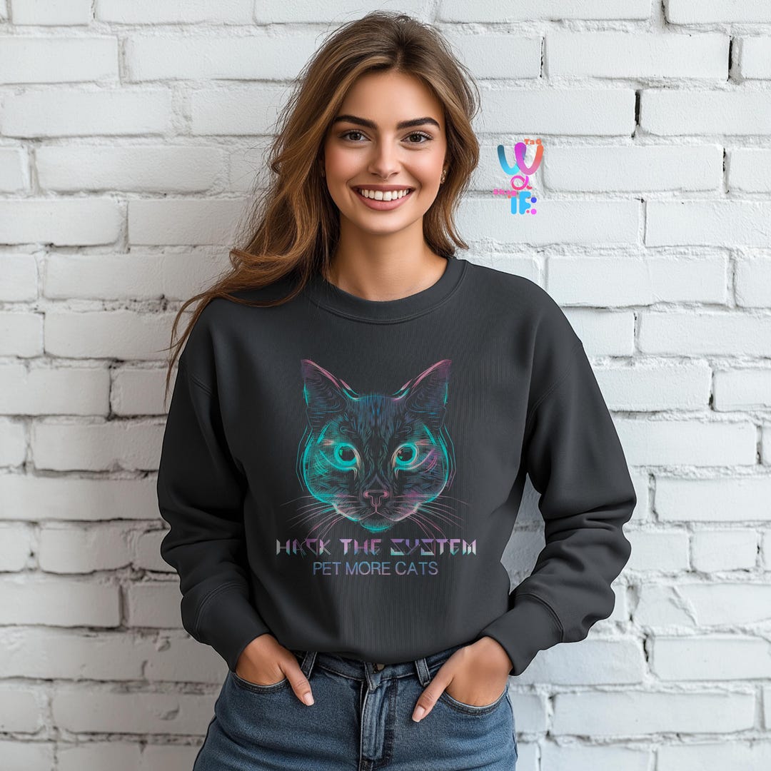Hack the System Cat Sweatshirt,cyberpunk Cat Sweater,pet More Cats ...