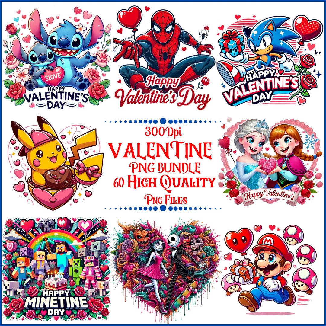 Retro Valentine PNG Bundle, 90s Cartoon Clipart (digital Download for ...