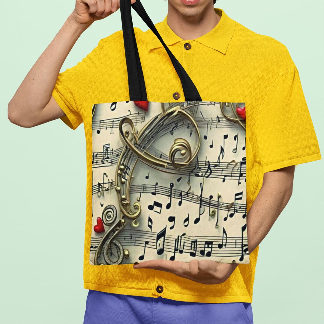 Vintage Sheet Music Treble Clef Tote Bag | Musical Notes Pattern ...