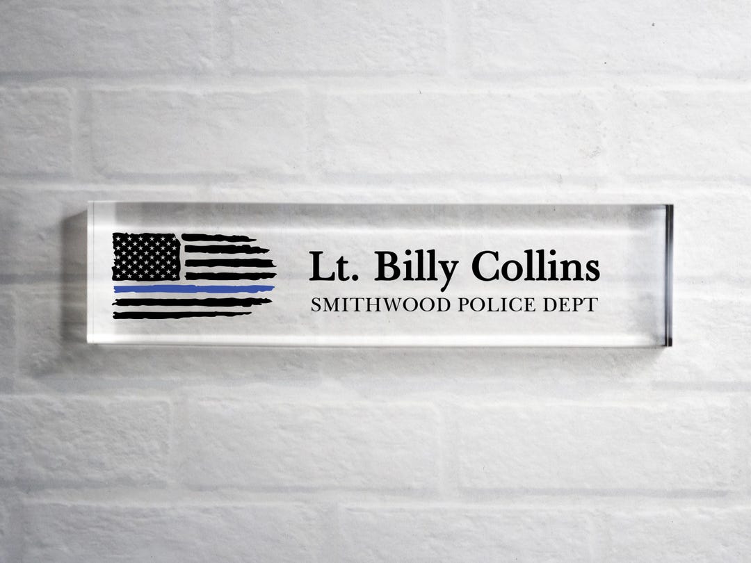 Personalized Blue Line Police American Flag Desk Plate | School ...