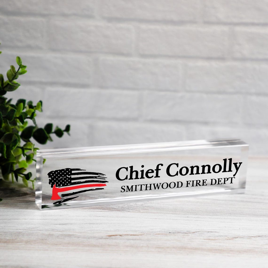Personalized Firefighter Flag Desk Plate | Fire Captain Chief Deputy ...