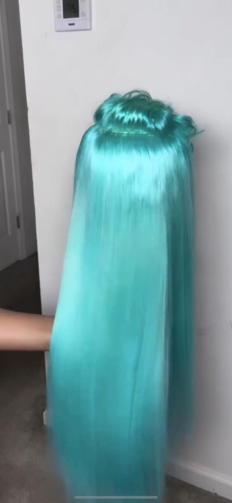Mint Blue Color Wig Brazilian Human Virgin Hair Silky Straight Daily ...