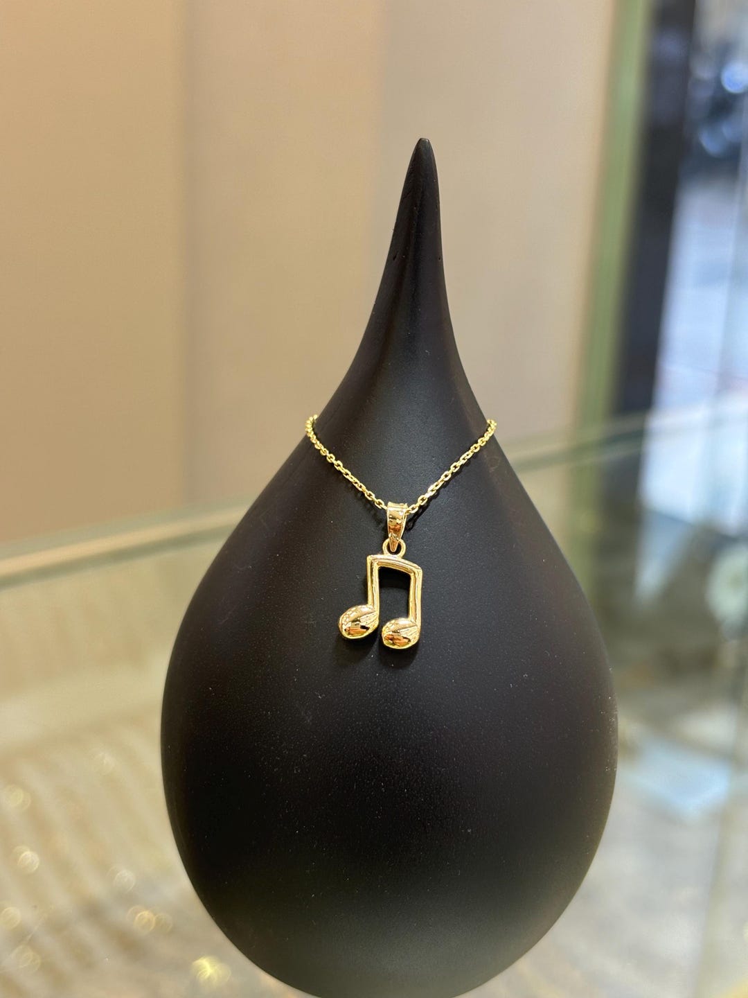 14K Gold Music Note Necklace, Musical Note Pendant, Treble Clef Charm ...