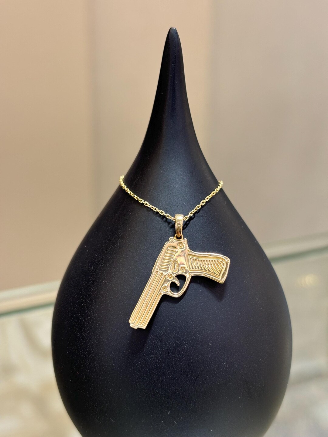 14k Gold Pistol Pendant, Gun Charm, Gun Necklace, 14k Pendant, Gun ...
