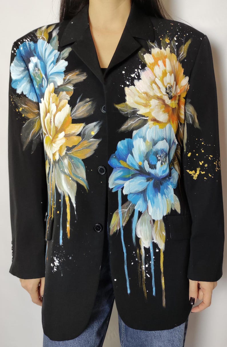 Upcycled Vintage Hand-painted Floral Jacket - Etsy