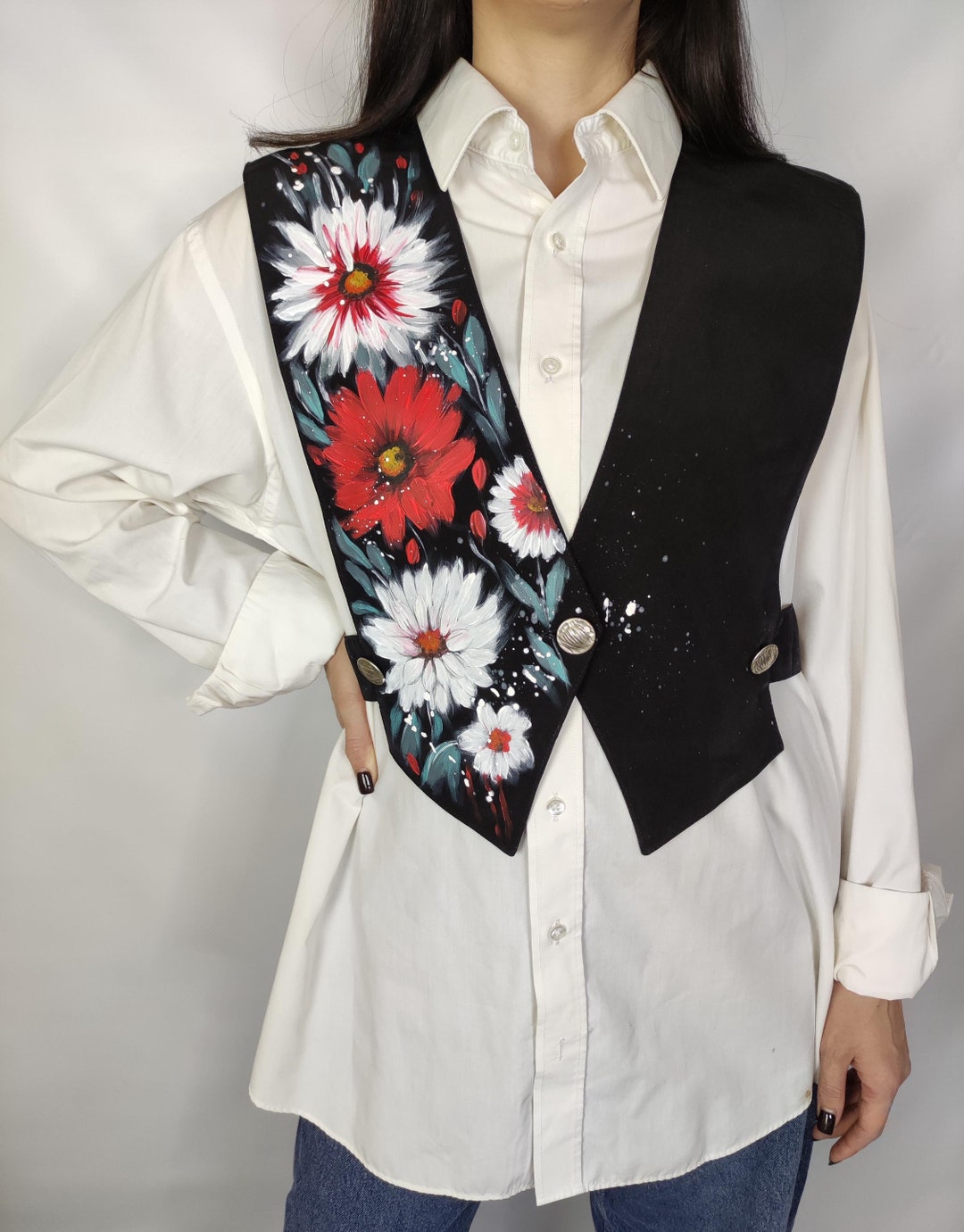 Recycled Vintage Vest. Asters.hand Painted Vest. Painted Clothes - Etsy