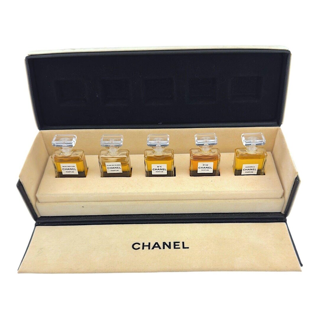 1978 Chanel 5pc Parfum Coffret Set No5 22 Gardenia Cuir Bois Vintage ...