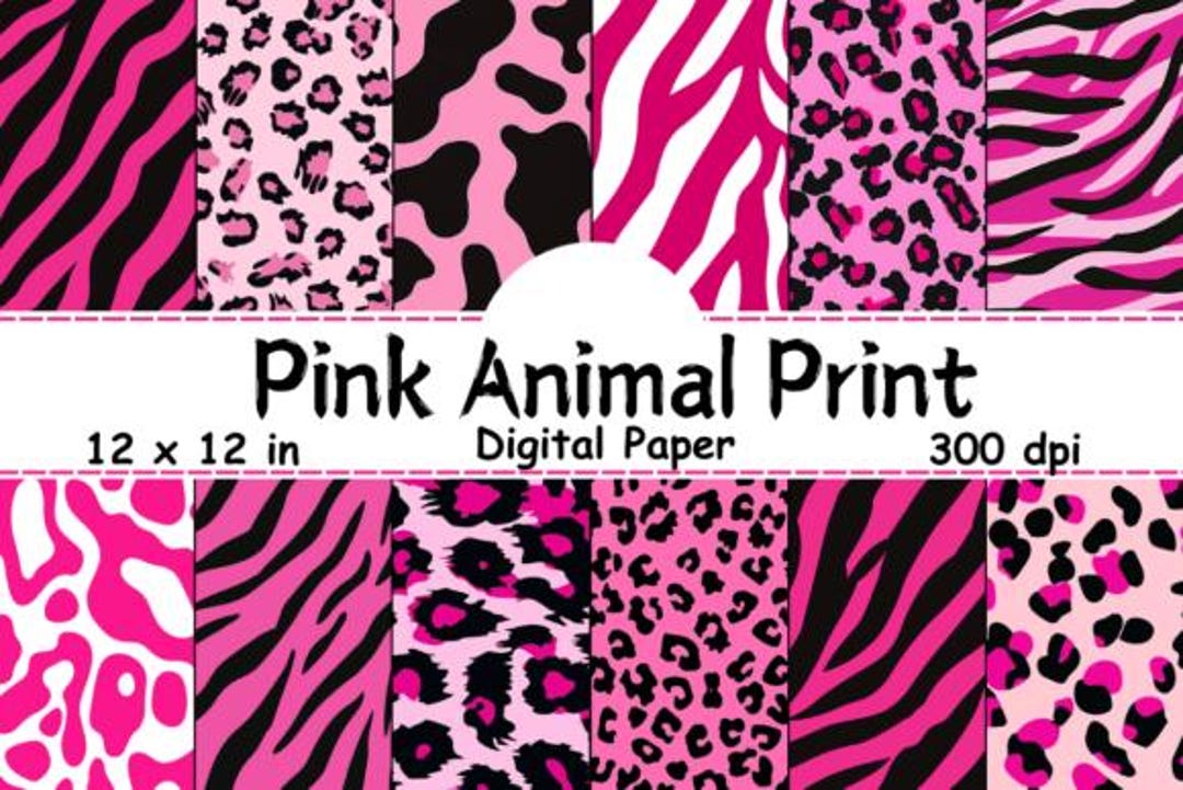 Pink Animal Print Digital Paper Pack – 12 Seamless Leopard & Zebra ...