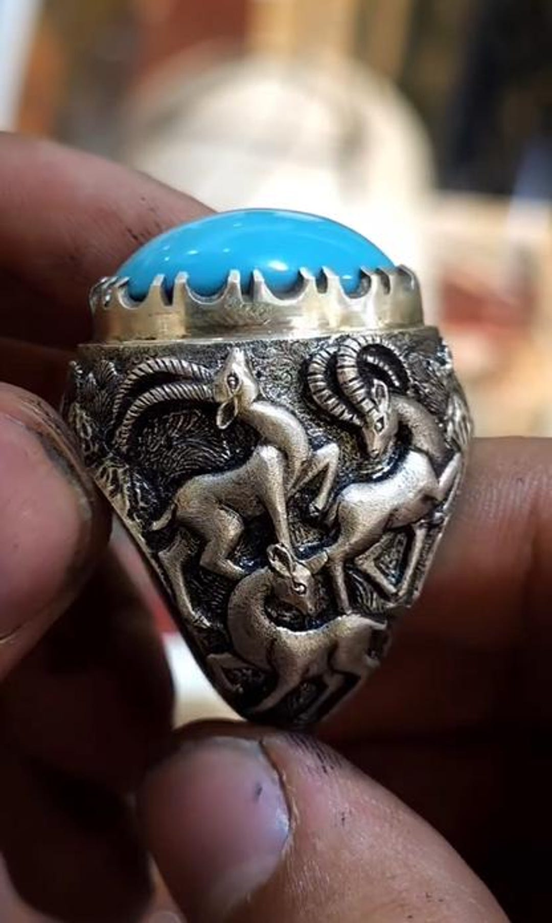 Handmade Big Blue Feroza Ring 925 Sterling Silver Turquoise /pakistan ...