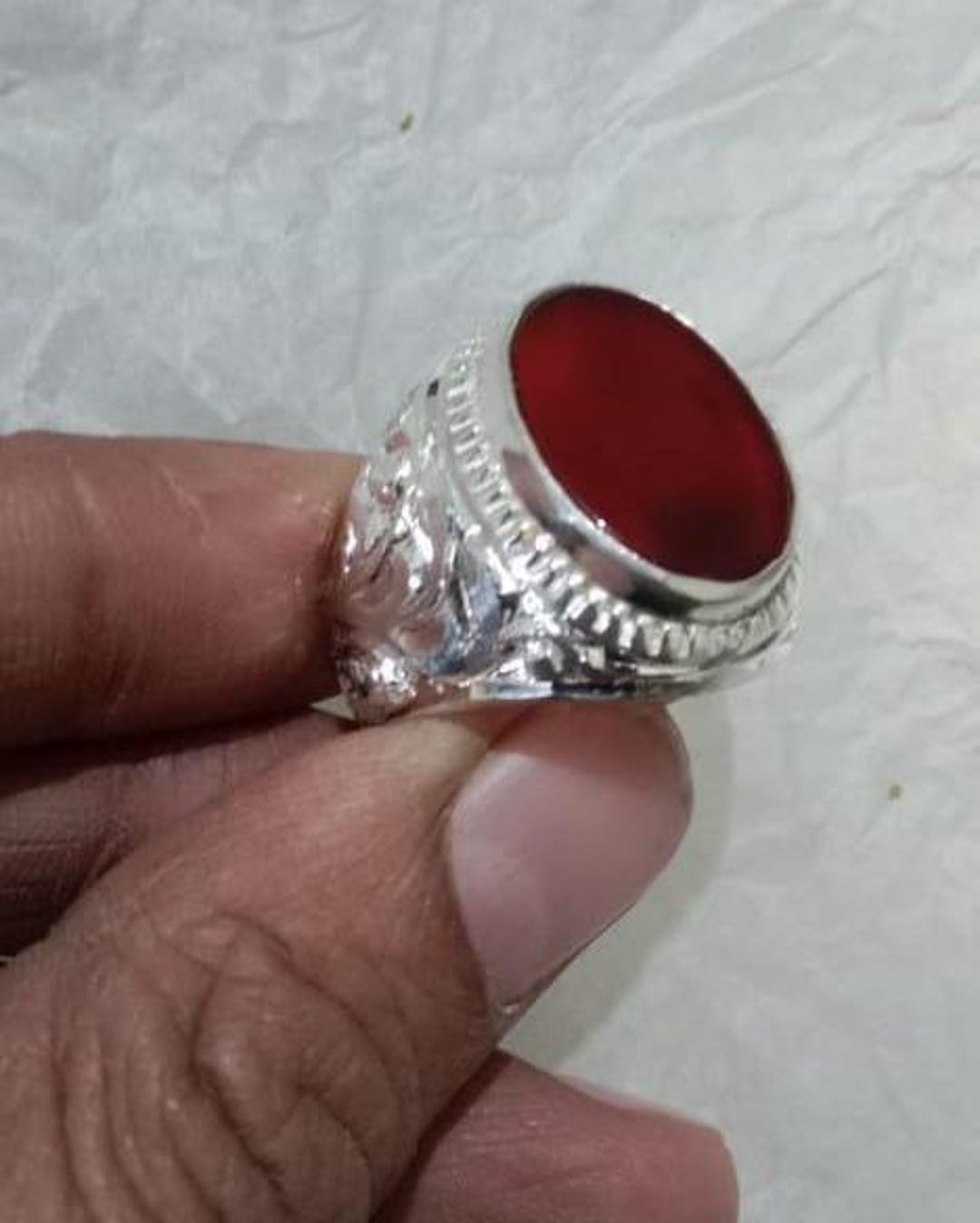 Natural Yamni Aqeeq Ring Men Aqeeq Stone Agate Silver Sterling in 925 ...