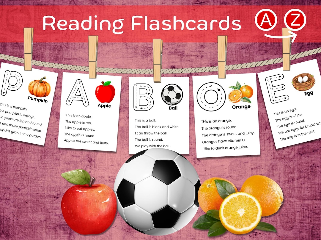 Alphabet Flashcards for Kids Simple Reading Sentences Printable Digital ...