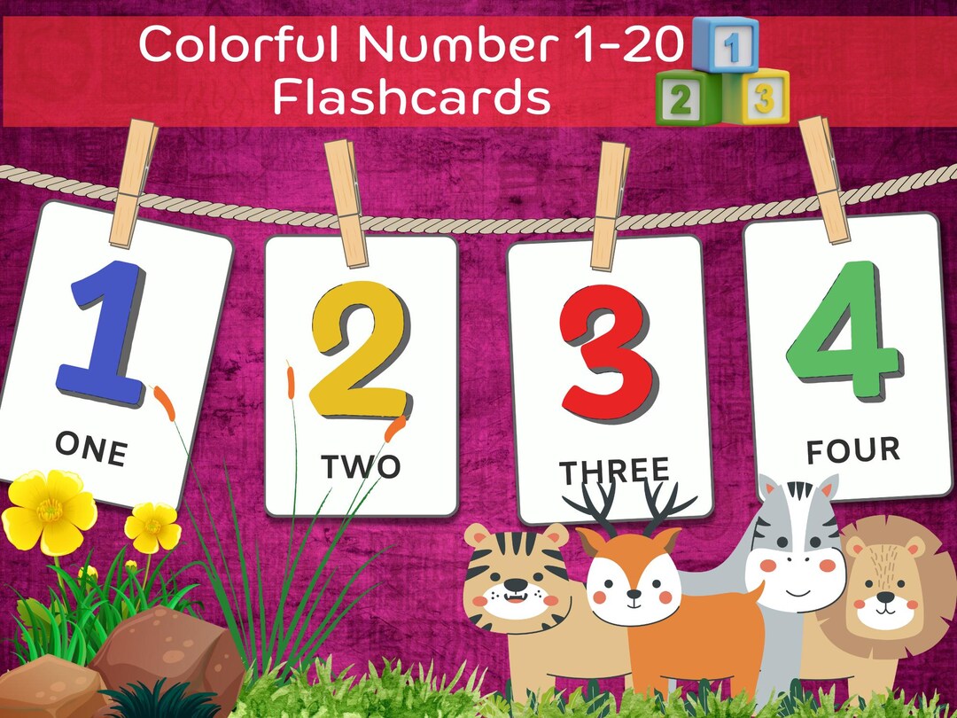 Colorful 1-20 Number Flashcards - Preschool Math Learning - Counting 1 ...