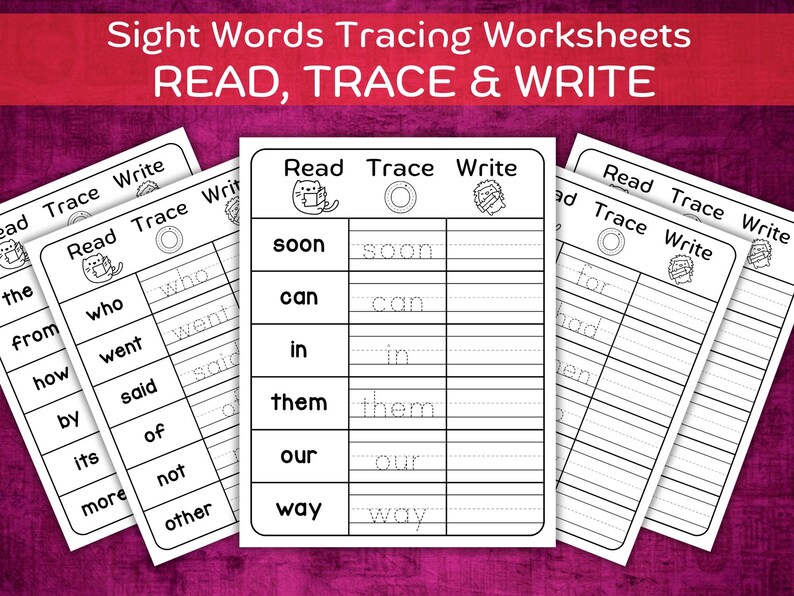 Sight Words Tracing Worksheets for Kids Read, Trace, Write Activity ...