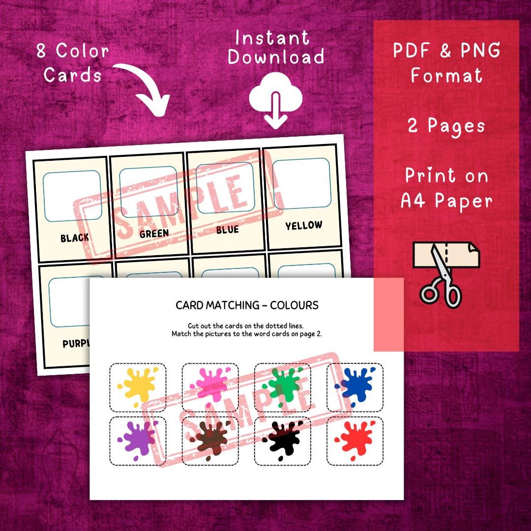 Color Matching Cards for Kids Printable Color Flashcards Learn Colors ...
