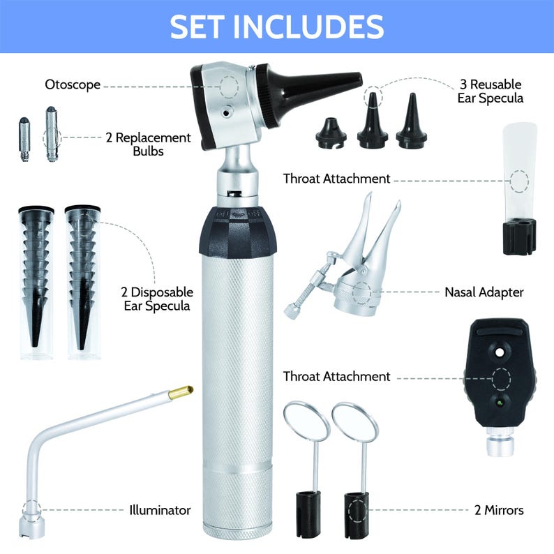 36 Piece Medical and Nursing Student Otoscope Opthalmoscope Kit With ...