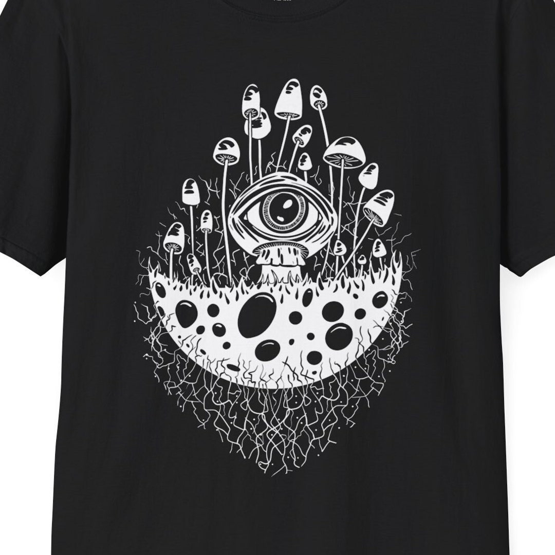 Mushroom Moon Mycelium T Shirt Mycology Dark Aesthetic Goth Nature ...