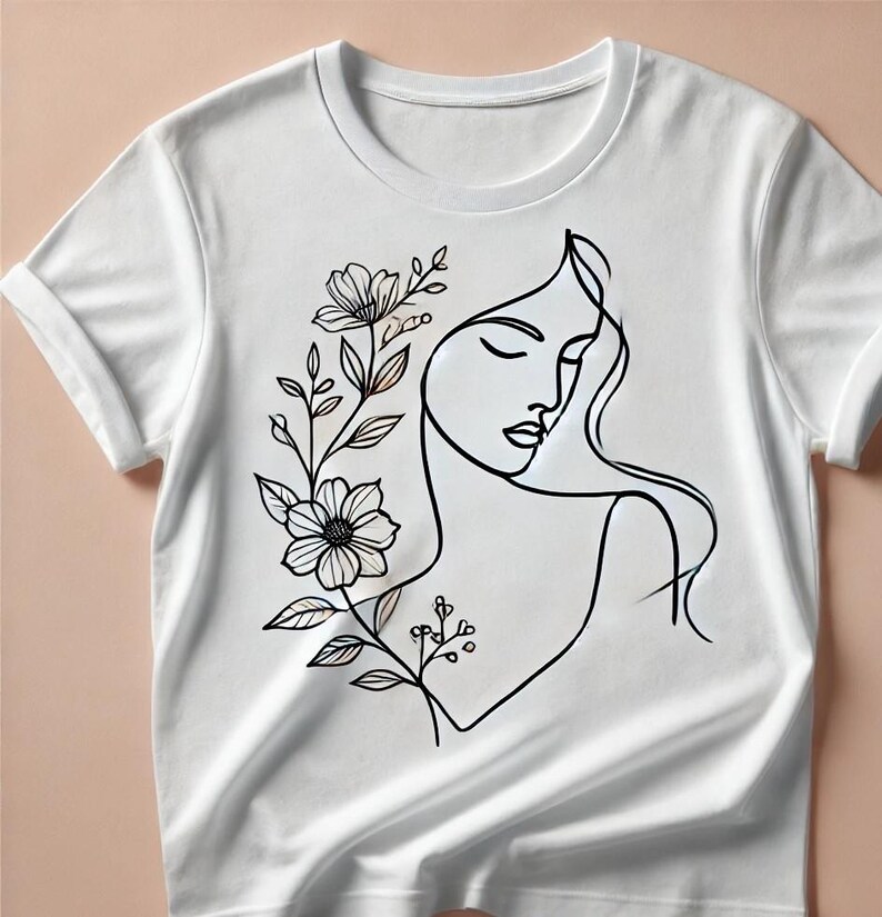 Minimalist Line Art T-shirt One-line Floral Design Aesthetic Women's ...