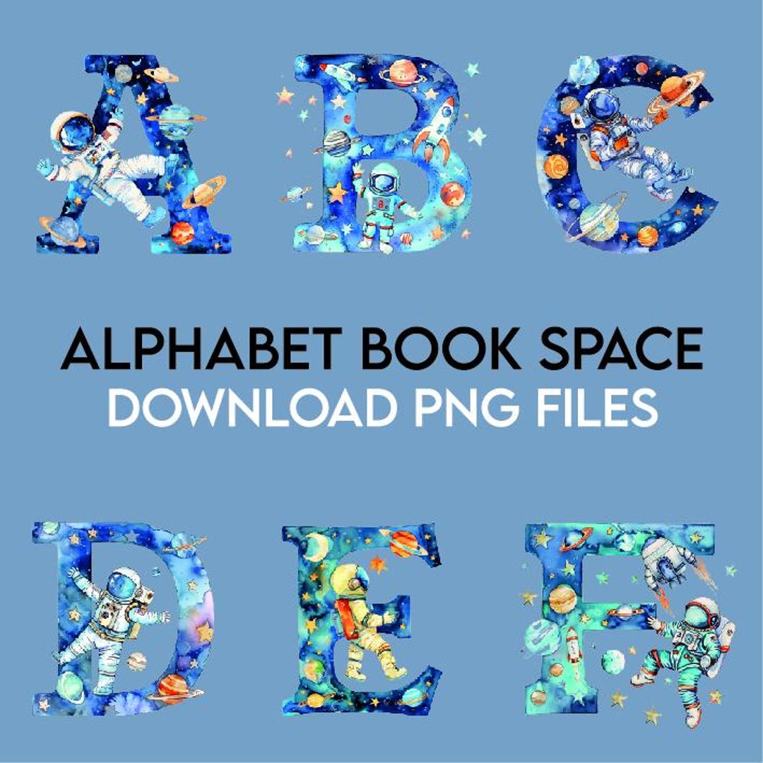 Space Astronaut Alphabet Letters Watercolor Cliparts Bundle Sublimation ...