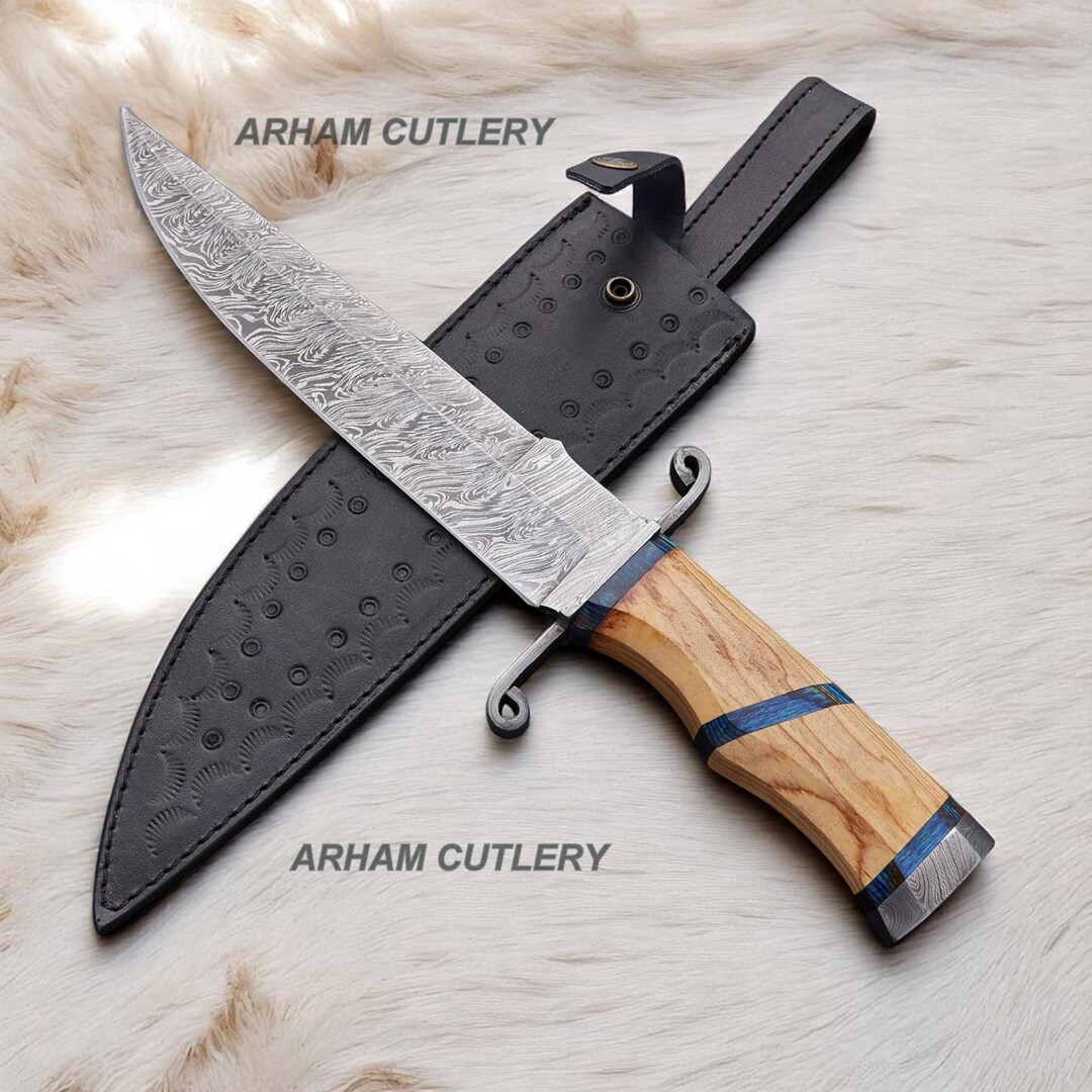 Blue Spacer With Fancy Guard Handmade Hunting Bowie Knife With Leather ...