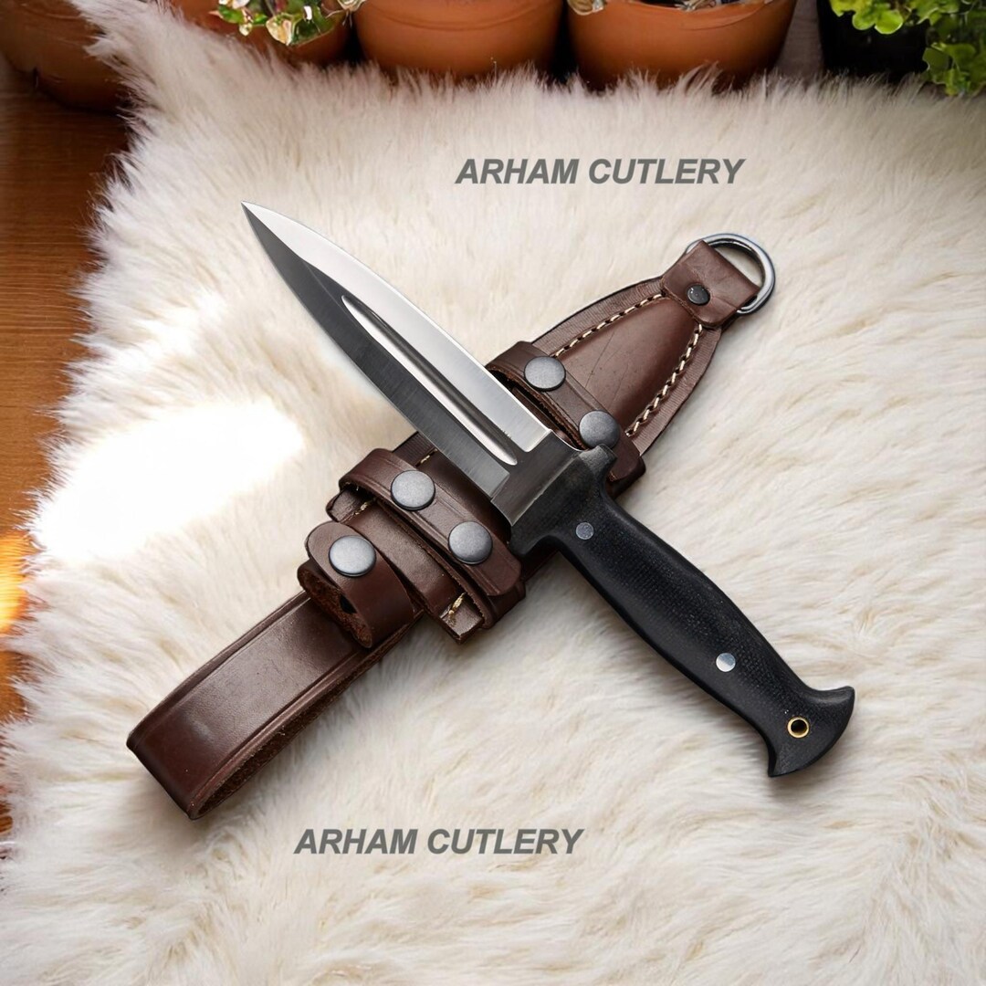 D2 Stainless Steel British Commando Tactical Knife With Leather Sheath ...