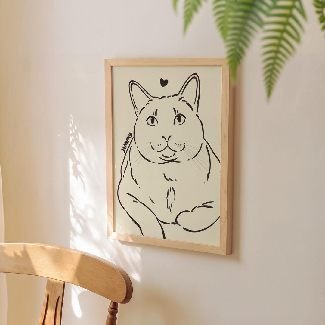 Custom Badly Drawn Cat Portait, Modern Pet Illustration, Cute ...