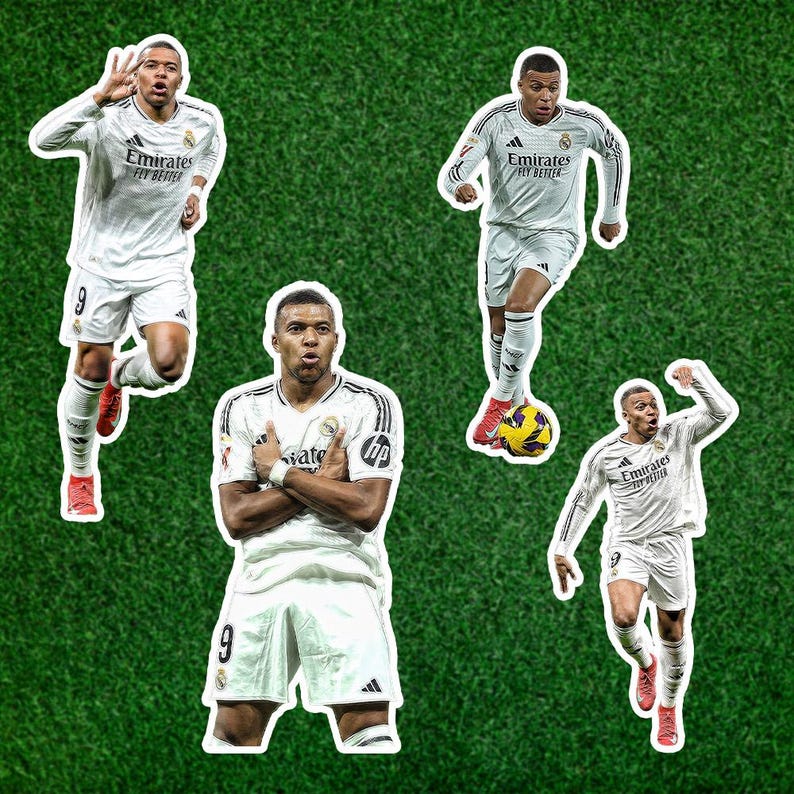 Kylian Mbappé Stickers | Cartoon Soccer Vinyl Stickers | Real Madrid ...