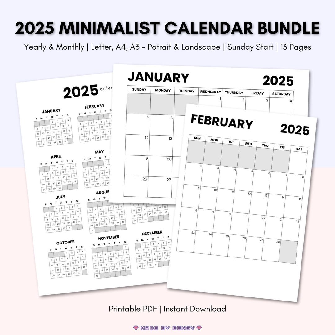 2025 Printable Calendar Bundle | Printable Year Calendar | 12 Month ...