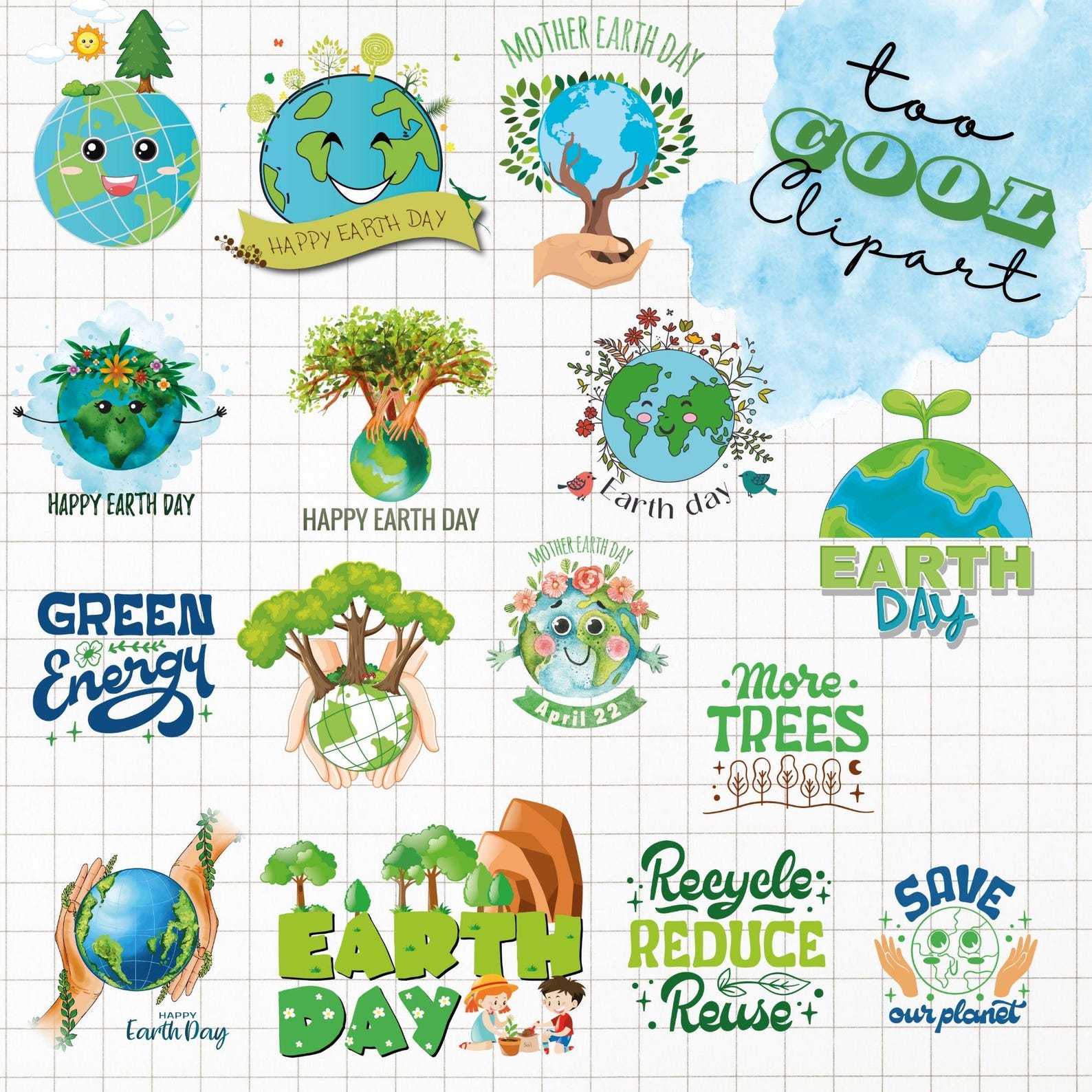 Watercolor Earth Day Clipart, Environmental Awareness Images, Earth Day ...