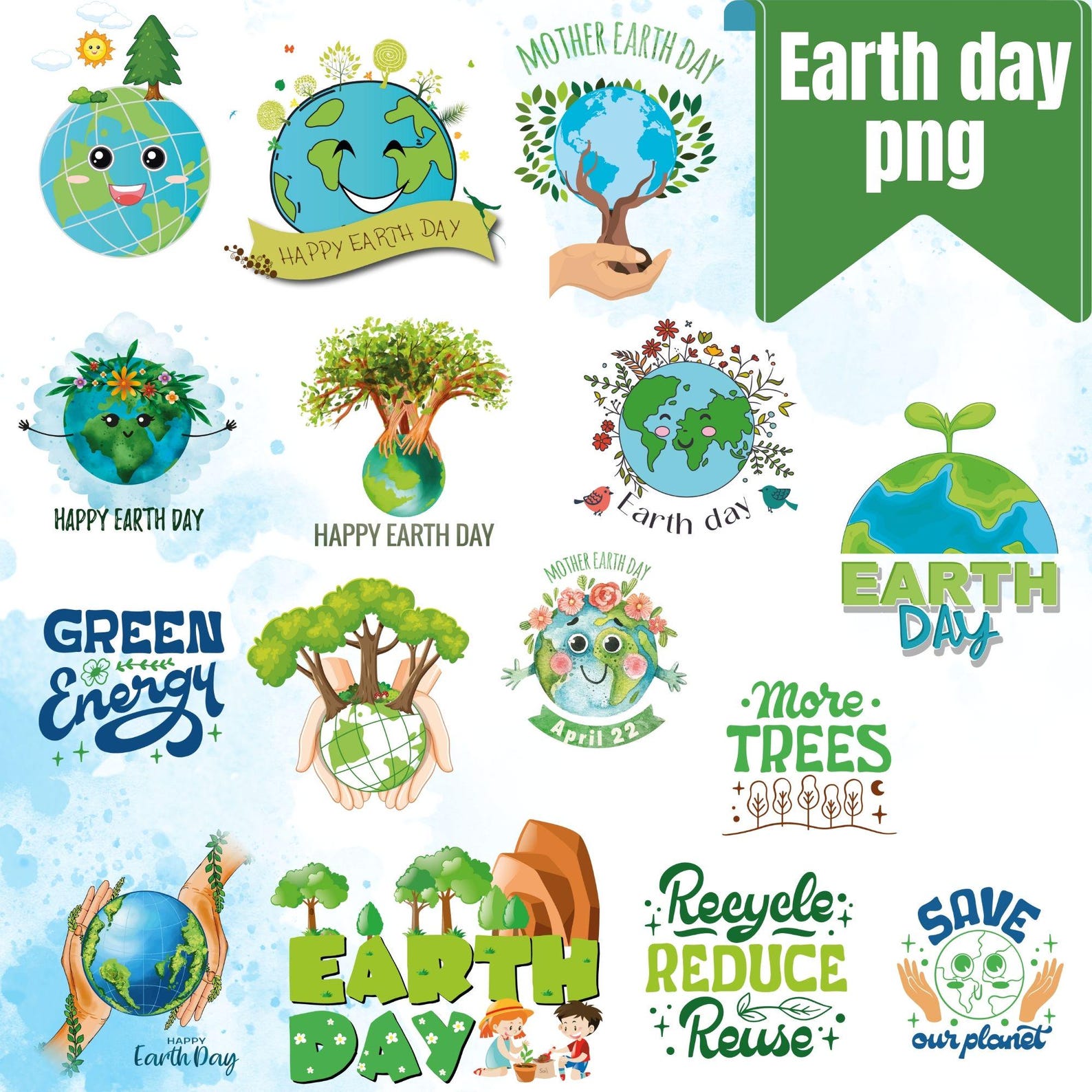 Watercolor Earth Day Clipart, Environmental Awareness Images, Earth Day ...