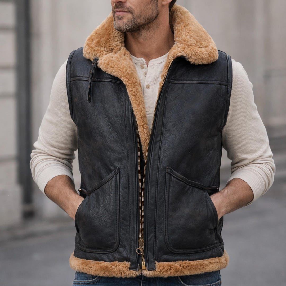 Men’s Black Shearling Leather Vest | Winter Warm Fur Lined Vest ...