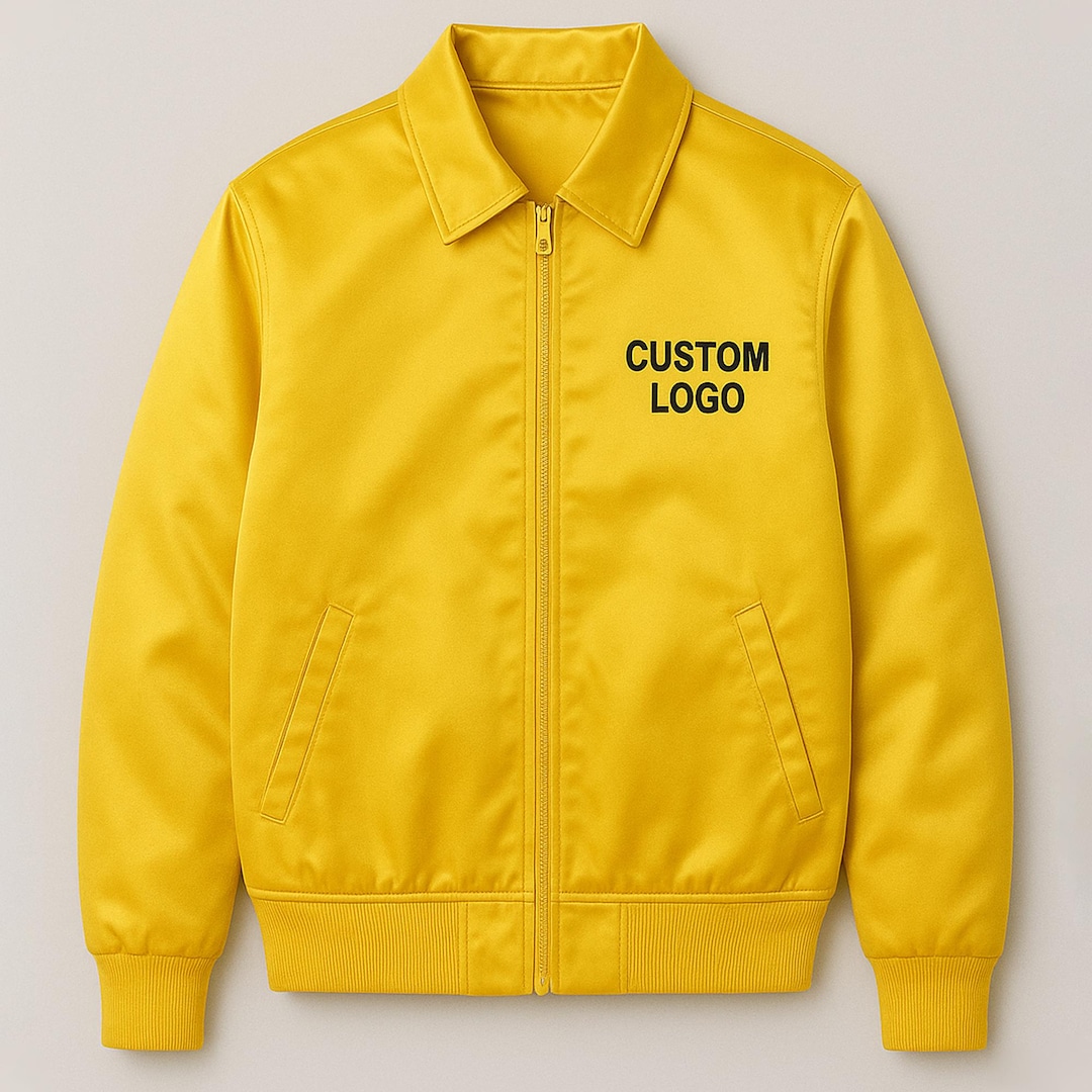 Yellow Satin Varsity Jacket Custom Letterman Bomber, Embroidered Logo ...