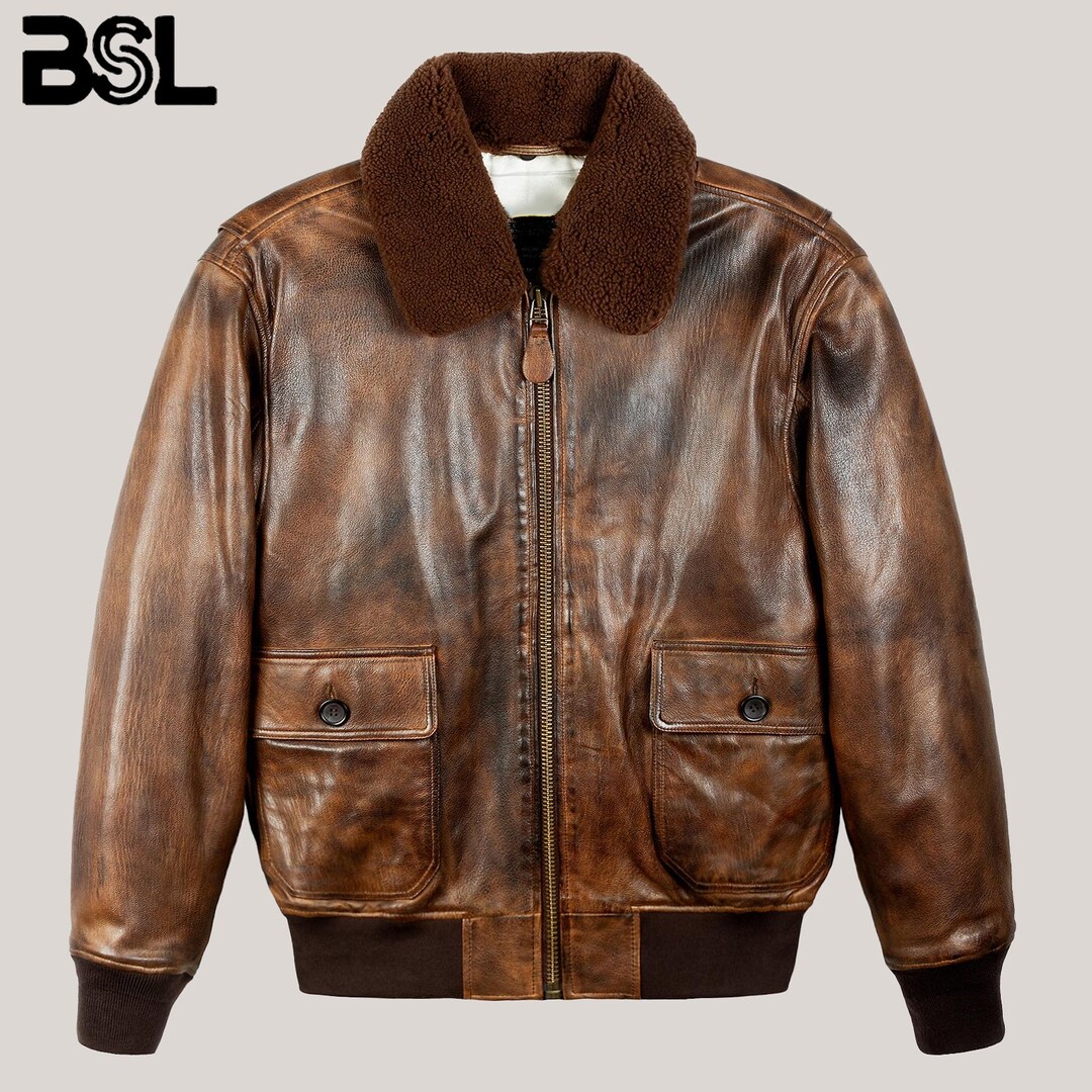 Vintage Leather Flight Jacket, Handmade Brown Vaxed Bomber, Shearling ...