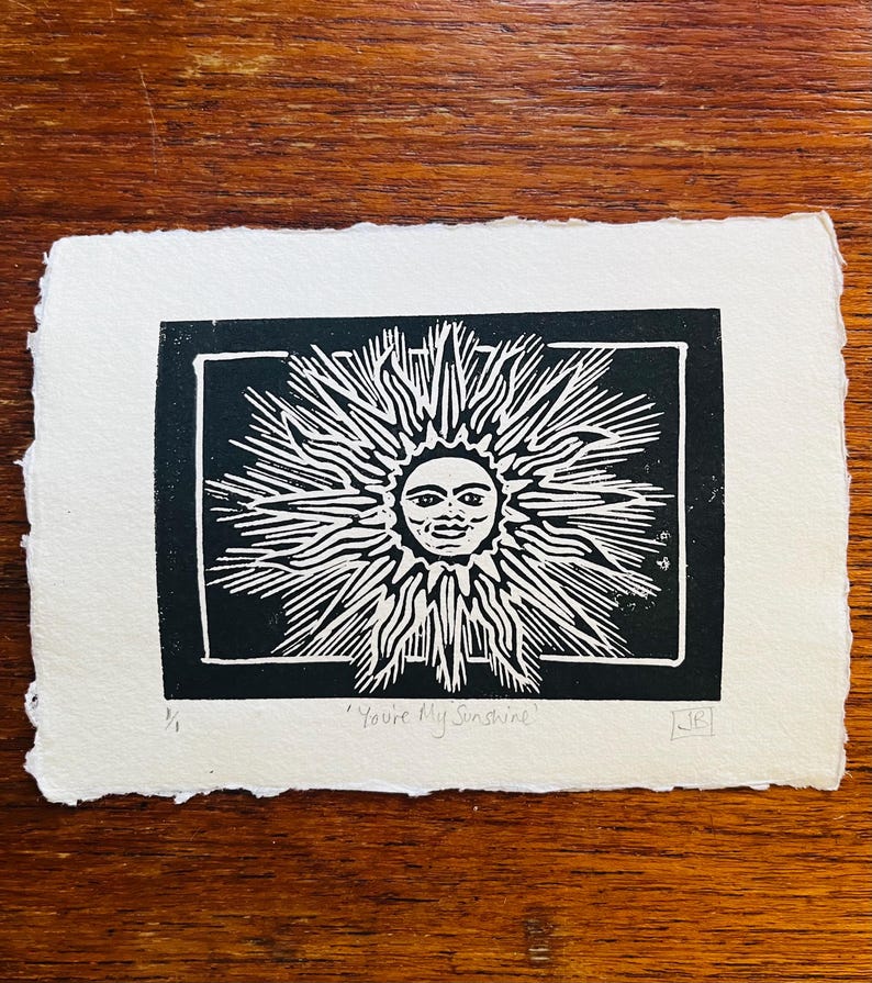 A5 Lino Print - ‘you’re My Sunshine’ - Etsy