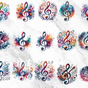 Musical Notes Clipart Watercolor Treble Clef PNG Colored Music Notation ...