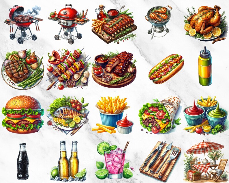 Barbecue Clipart Bundle Summer Grilling Art for Backyard BBQ Party ...