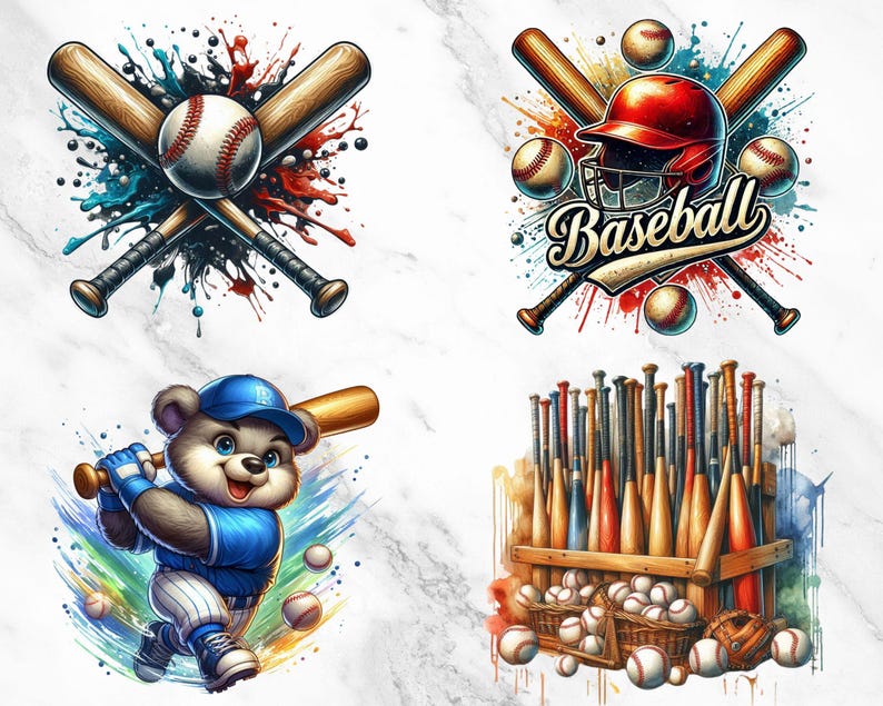 Watercolor Baseball Clipart, Sports Clipart, Softball Glove Ball Bat ...
