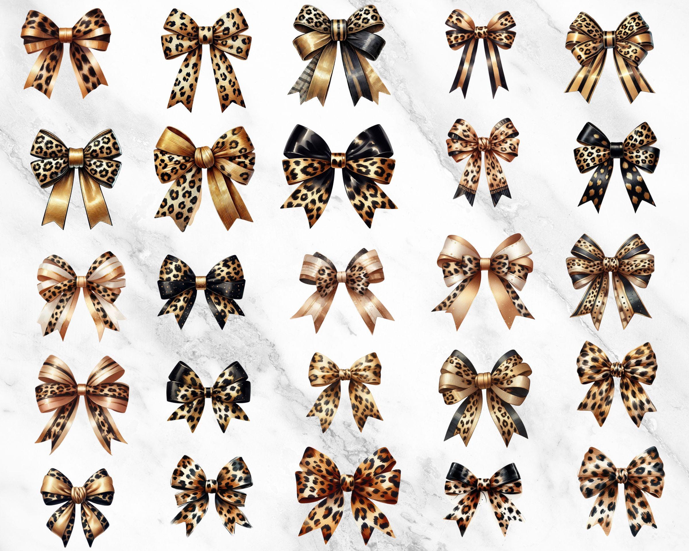 Leopard Bow Clipart, Watercolor Cheetah Bows PNG, Coquette Animal Print ...