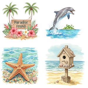 Watercolor Beach Clipart, Summer Beach Day PNG, Ocean Vacation Clipart ...