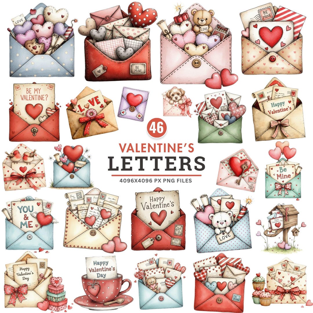 Valentine Love Letter Clipart, Whimsical Love Mail PNG, Romantic ...