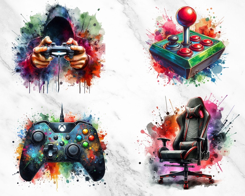 Watercolor Video Game Clipart, Gamer Controller PNG, Gaming Clipart ...