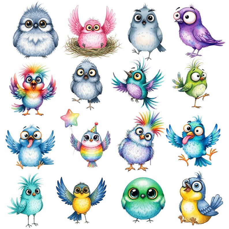 Quirky Birds Clipart, Funny Bird PNG, Whimsical Birds, Cute Bird PNG ...