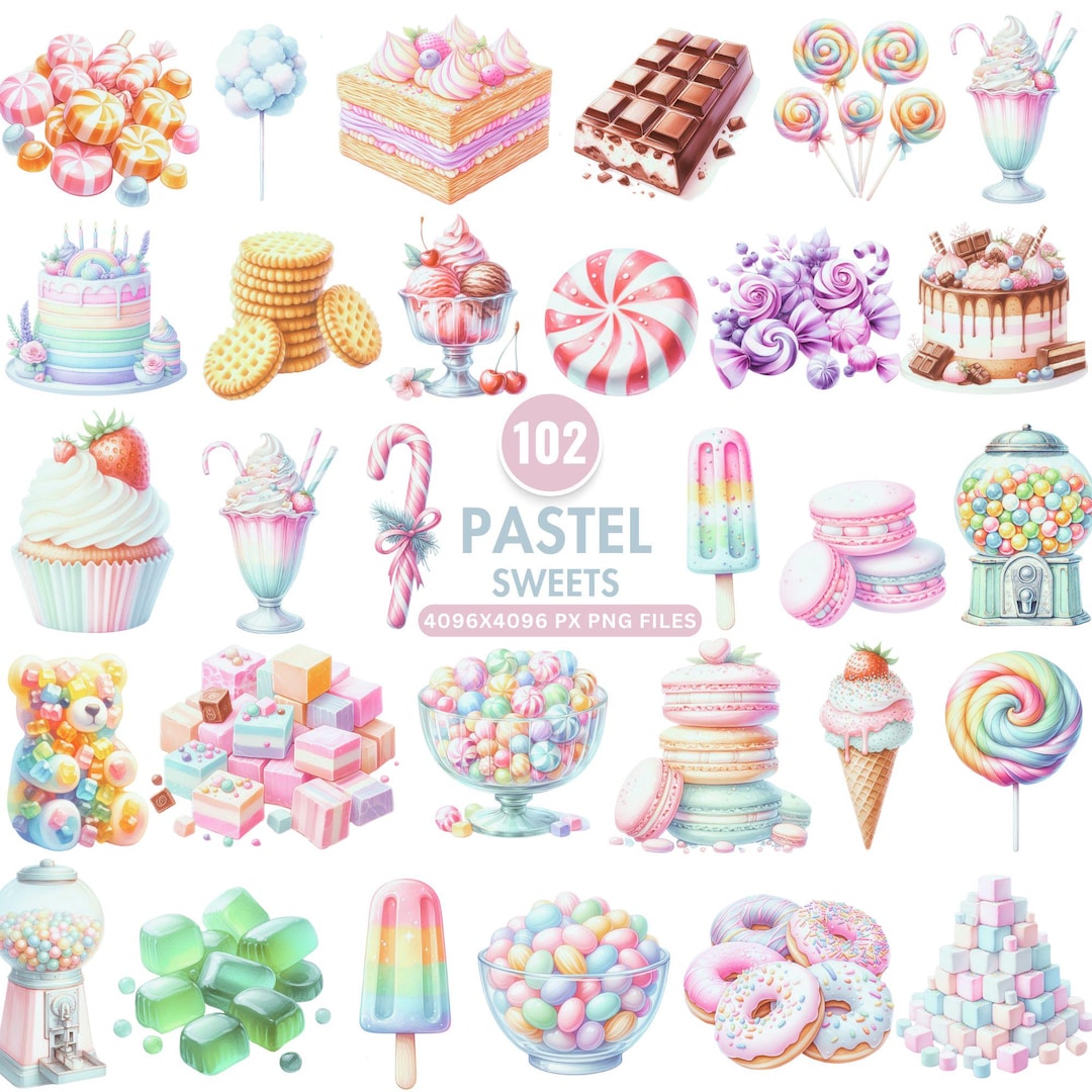 Pastel Sweets Clipart, Candyland Cupcake, Ice Cream, Cotton Candy ...